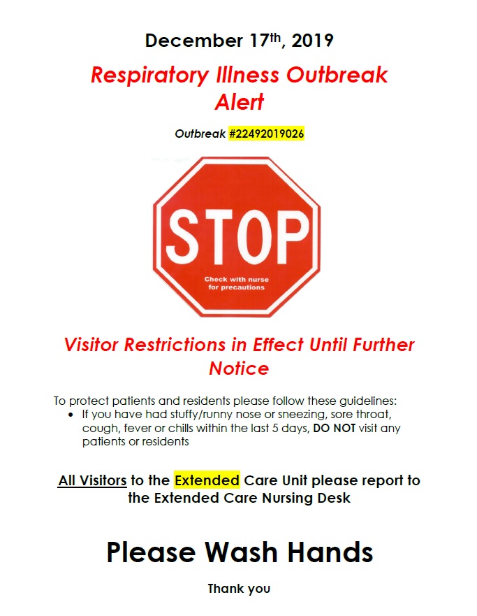 OUTBREAK NOTICE! DEC/17/2019 - Atikokan General Hospital
